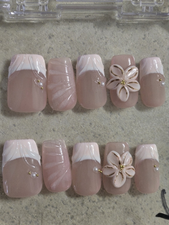 Handmade | Makeup | Luxury Nude Pink Floral Presson Short Length Square ...
